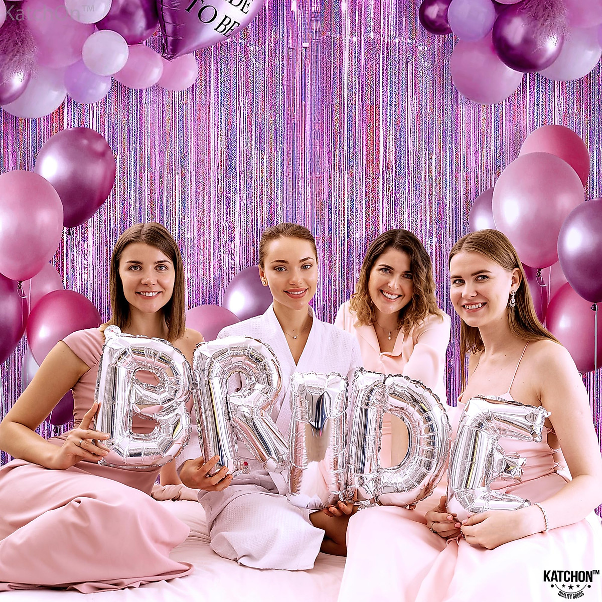 KatchOn Iridescent Pink Backdrop Curtain - XtraLarge 3.2x8 Feet, Pack of 2 | Pink Streamers for Pink Party Decorations | Pink Fringe Backdrop for Pink Birthday Decorations | Pink Fringe Photo Backdrop