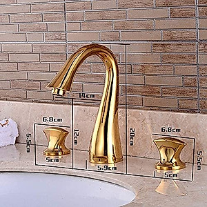 LJGWJD Faucets,Bathroom Sink Vessel Faucet Basin Mixer Tap Three Hole Faucet Hot and Cold Water Faucets Sinks 3-Piece Faucet Band Accessories/Gold