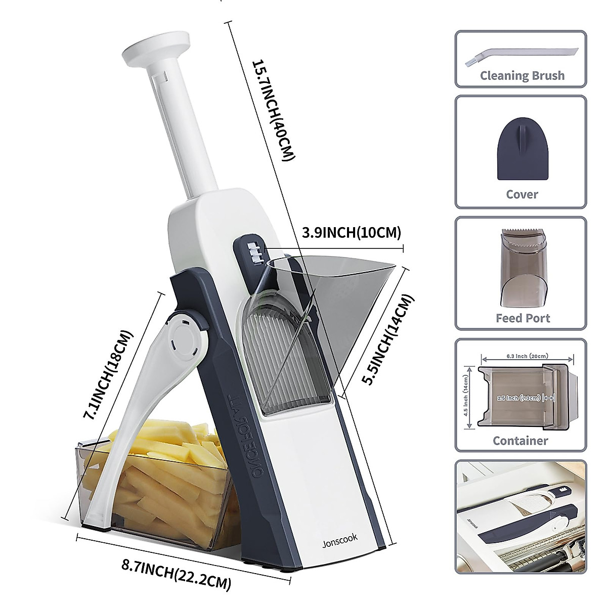 Jonscook Multifunctional Kitchen Gadgets Mandoline Food Slicer, Safe Veggie Chopper Vegetable Cutter, French Fry Cutter Onion Chopper Vegetable Slicer Fruit Cutter Dicer For Meal Prep - DeepBlue