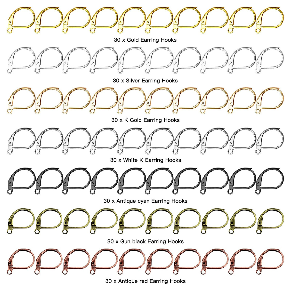 210Pcs French Earring Hooks Hypoallergenic Lever Back Earrings Hooks French Ear Wire Metal Brass Leverback Earring French Hook Earwires Earring Supplies for DIY Jewelry Making Findings(7 Colors)