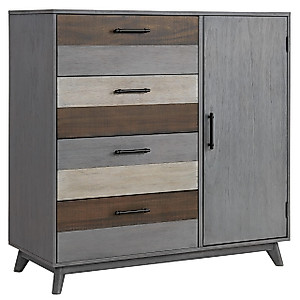 Soho Baby Cascade Premium Soft Closing 4-Drawer Chifferobe with Adjustable Shelves and Hanging Rod, Wire Brush Multi-Tone Gray Finish