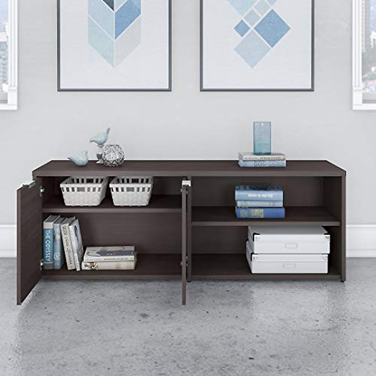 Bush Business Furniture Jamestown Low Storage Cabinet with Doors and Shelves, Storm Gray