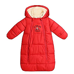 Aivtalk Infant Baby Long Sleeve Hooded Wearable Blanket Zipper Up Fleece Snowsuit for Toddler Newborn 6-12 Months Red