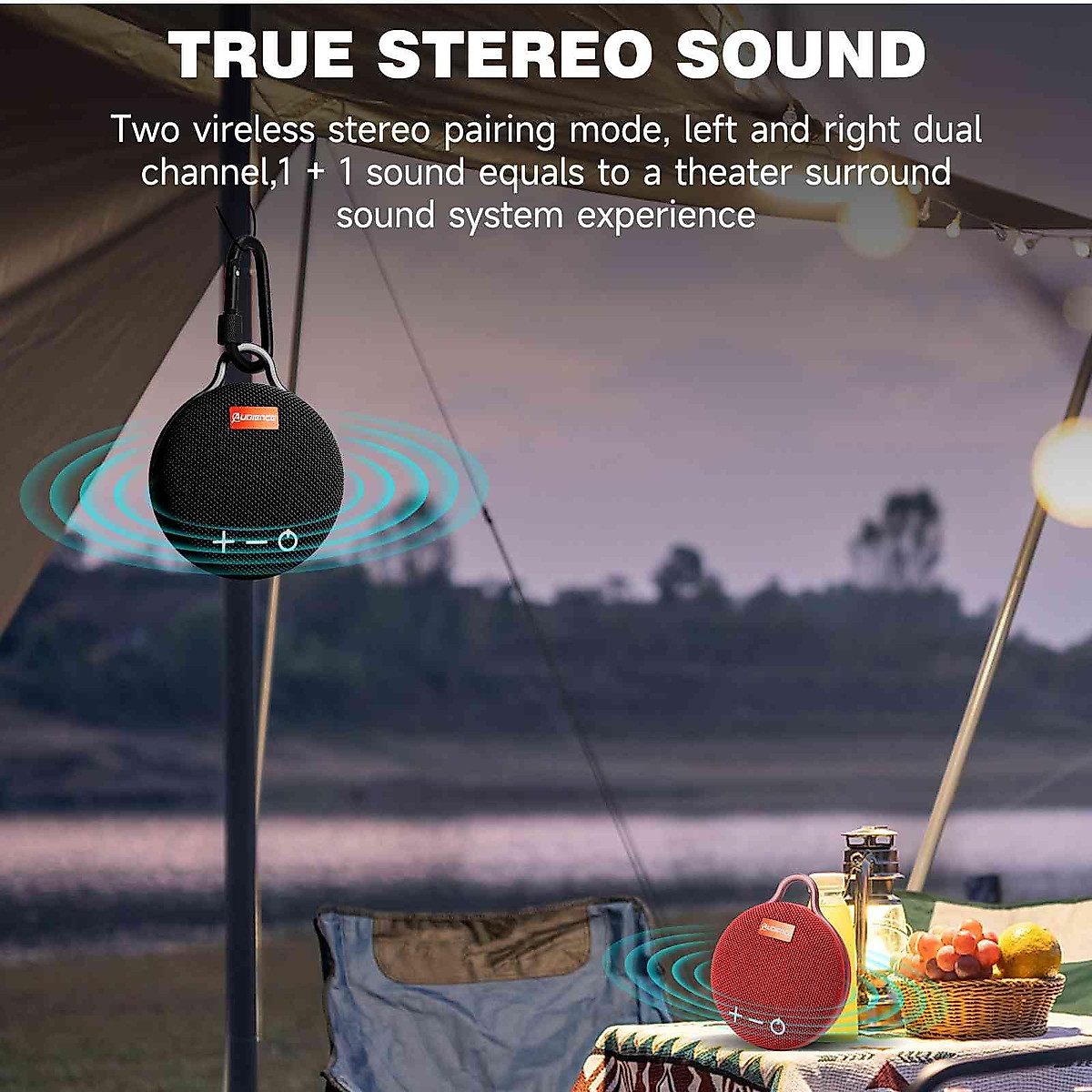 UrbanX Audience Series IPX7 Bluetooth Waterproof Speaker with Clip, 20H Playtime, Compact Speaker with Big Sound, Punchy Bass, Wireless for 13 Lite & Beach, Pool, Boat, Biking Black 1 Pack