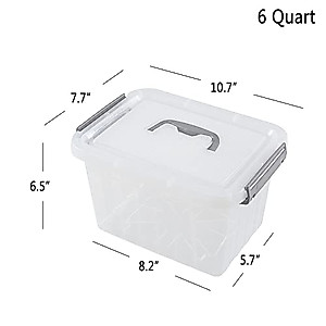 Hespama 6 Quart Storage Bin, Plastic Latching Box/Container with Clear Lid, Blue Handle and Latches, 4 Packs
