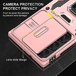 PASNEW Compatible with Samsung Galaxy S23 Ultra 5G Case - 6.8 inch, Shockproof, Anti-Fall, Slide Camera Lens Cover, 360° Rotating Ring Kickstand,Case for S23Ultra Dark Rose Gold