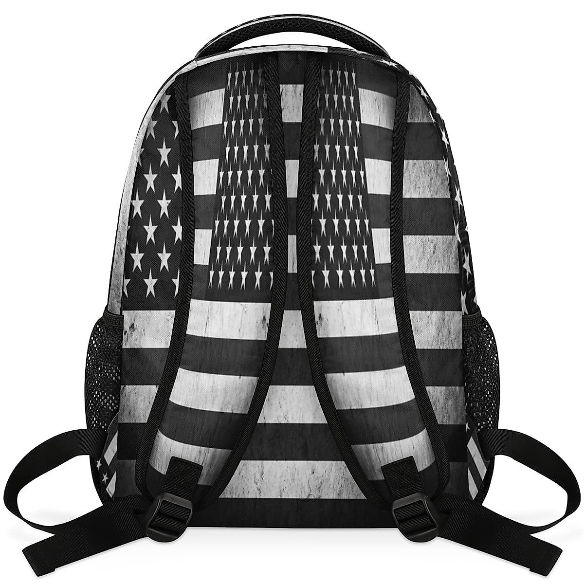White Black American Flag Backpack for Women Men Waterproof Travel Bookbag with Adjustable Shoulder Strap Backpack Travel Laptop Backpack for College School Work Hiking Camping 16 inch