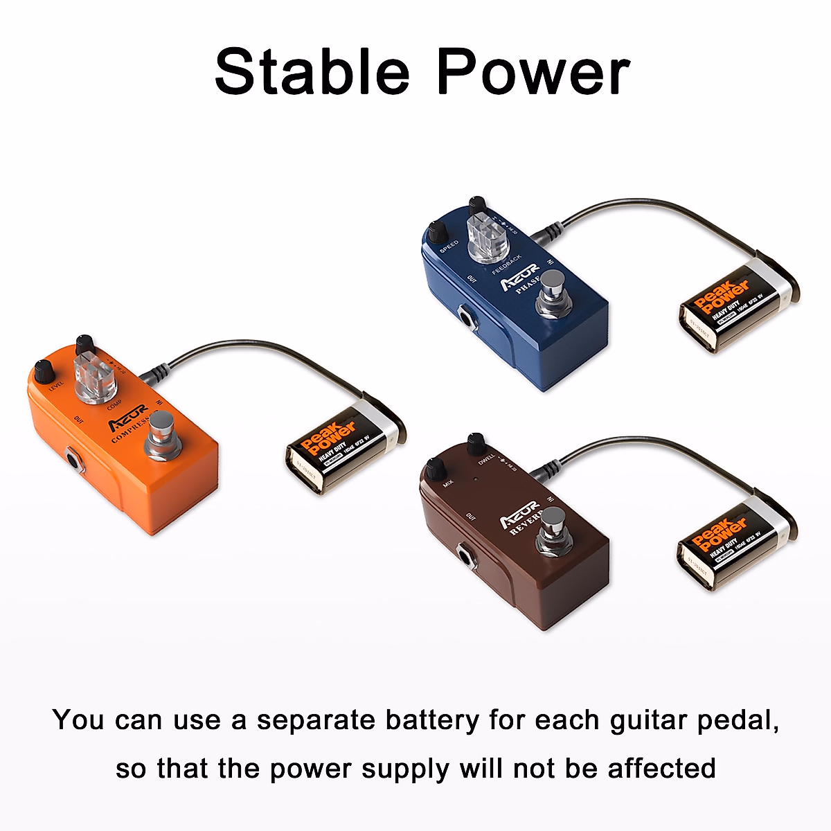 AZOR Overdrive Guitar Effect Pedal Vintage Effect Drive High/Low 3 Modes Mini Pedal with Guitar Pedal Power Cable,9V Battery Clip Converter Power Cable