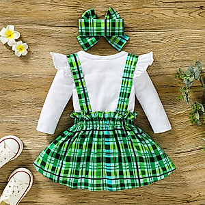 ZOELNIC Newborn Baby Girl St.Patricks Day Outfits My First St.Patrick’s Day Romper Plaid Suspender Clothes Set (Plaid, 0-3 Months)