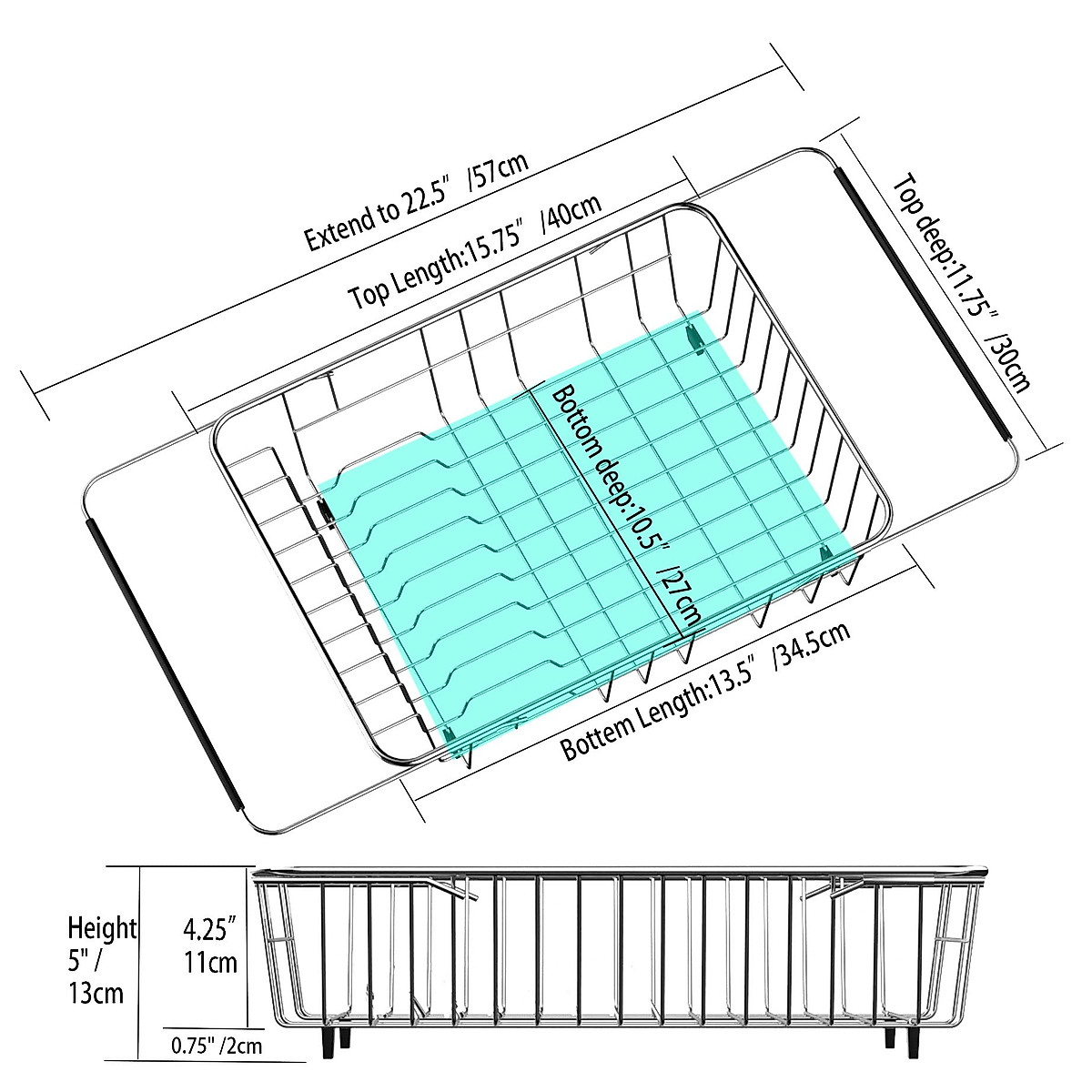 SANNO Expandable Sink Dish Drying Rack, Deep Large Dish Drying Rack with 4 Division Utensil Silverware Cutlery Holder, Dish Drainer Shelf Dish Rack in Sink On Counter, Rustproof Stainless Steel