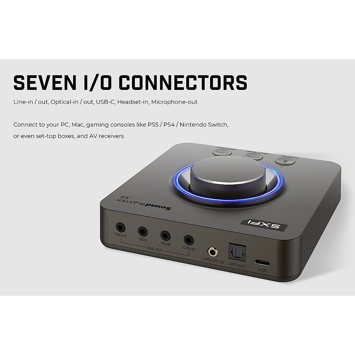 Creative Sound Blaster X4 External USB DAC Amp with Super X-Fi, 7.1 Surround, Optical I/O, Mic/Headset/Line-in - For PC and Mac