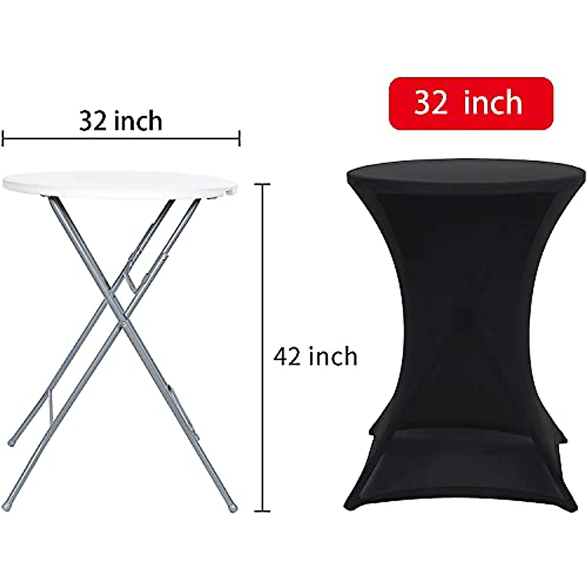 Obstal Cocktail Table Covers Stretch Spandex Black Cocktail Table Cover Cloth for Wedding, Banquet and Party (30"-32" Diameter x 42" Height,1Pc)