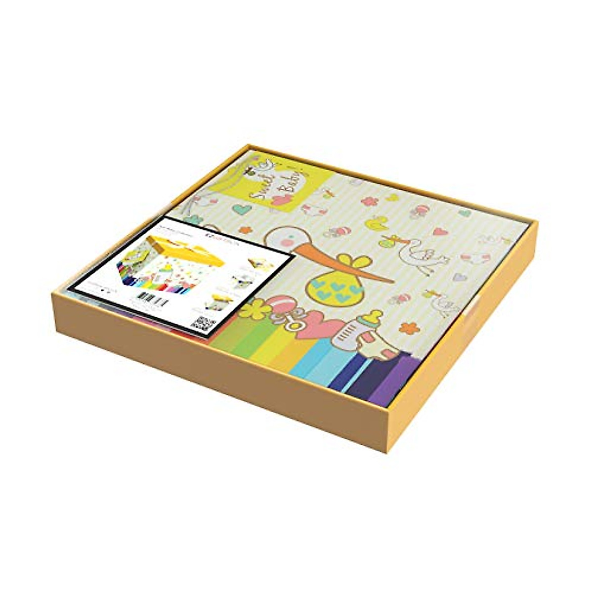 Gift Box 10x10x10 Petit Bebe Collection - Easy to Assemble & Reusable - No Glue Required - Ribbon, Tissue Paper, and Gift Tag Included - EZ Gift Box by Endless Art US