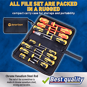 Amartisan 15-Piece Magnetic Screwdrivers Set, 5 Phillips Slotted Tips and Insulated Screwdriver Set (1000V)，Professional Cushion Grip