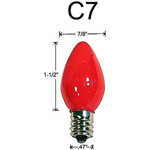 Creative Hobbies® Box of 25 Light Bulbs, Ceramic Opaque Red, Steady Burning, 7 Watt Incandescent, C7 Candelabra Base - Great for Christmas Strings and Decorative Lights