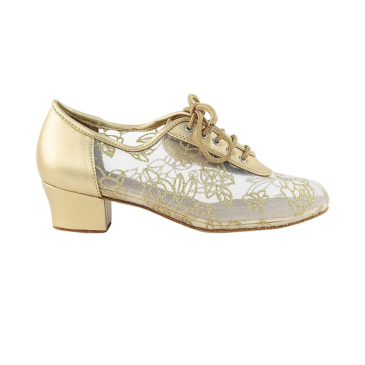 Very Fine Dance Shoes - Ladies Practice, Cuban Low Heel Ballroom Dance Shoes - 2002-1.5-inch Heel and Foldable Brush Bundle - Light Gold Leather - #79 Mesh - 8