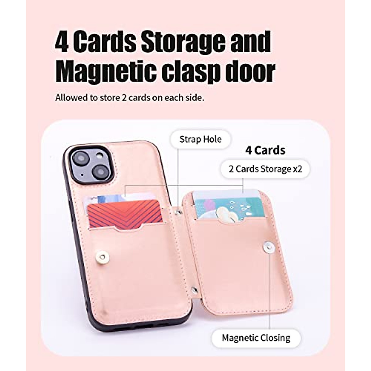 GOOSPERY Rich-Fit iPhone 14 Crossbody Wallet Case for iPhone 14 Case [Strap Included] with Card Holder Lanyard Magnetic Clasp [Kickstand Ring] Heavy Duty Protection, Rose Gold