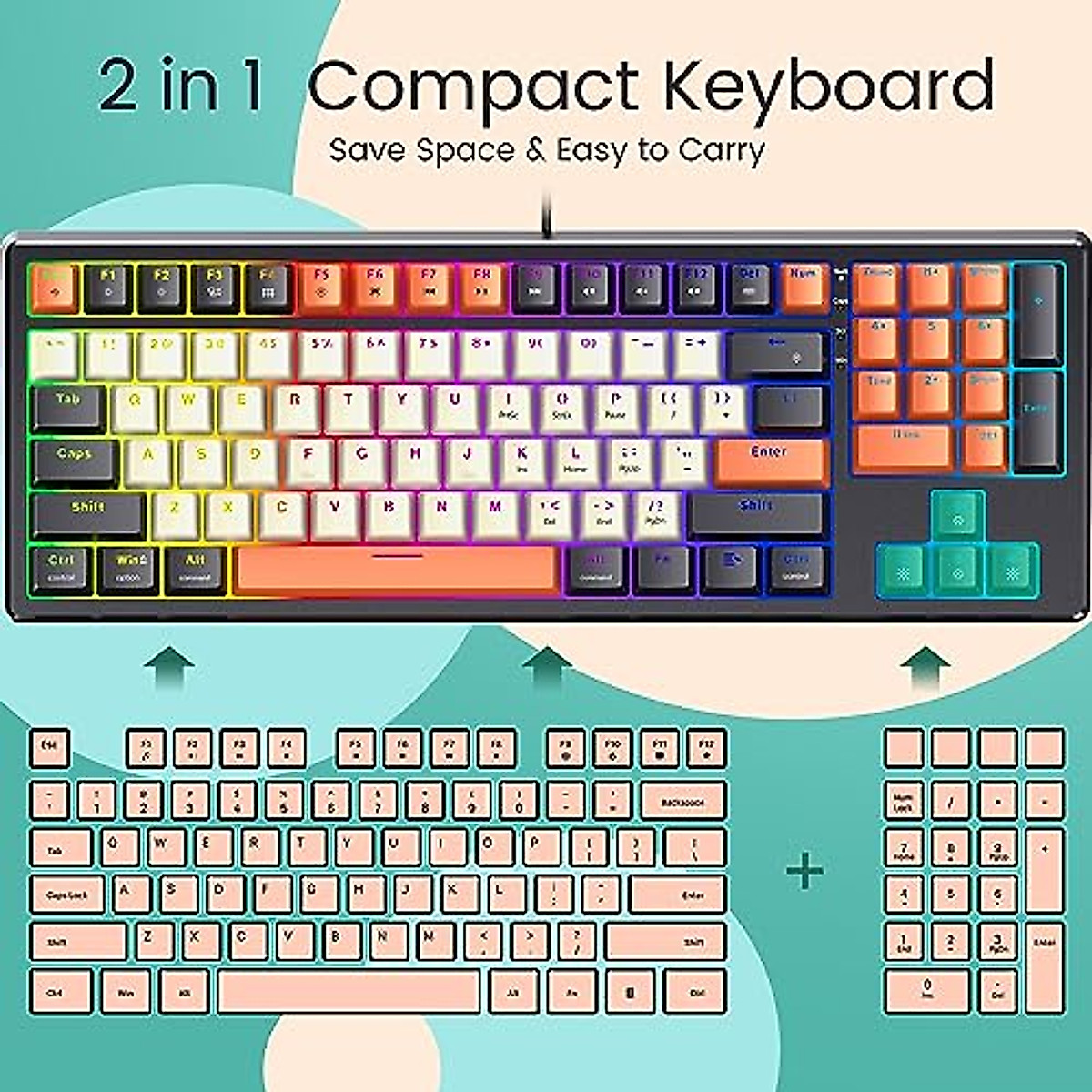 Mechanical Keyboard with Number Pad, Upgraded RGB Wired 85% Compact Keyboard with Gasket Structure, Hot Swappable Red Switch Mechanical Gaming Keyboard /Programmable /93 Keys for Windows Mac PC Laptop