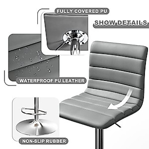 NicBex Swivel Bar Stools Modern PU Leather Adjustable Barstools, Kitchen Island Counter Bar Stools Set of 2,(Grey Color)