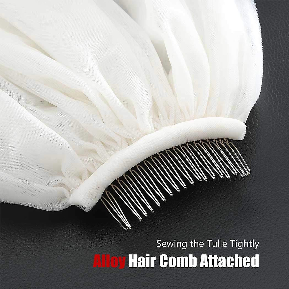 Whisttle 1 Tier Bridal Wedding Veil 118" Long 118" Width Cathedral Length Bride Tulle Hair Accessoies with Comb and Cute Edge (Ivory)