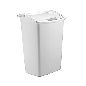 Rubbermaid, 11.25 Gallon, White Dual-Action Swing Lid Trash Can for Home, Kitchen, and Bathroom Garbage