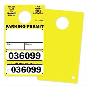 500 Yellow Parking Permit Hang Tags for Car Rear View Mirror, with Vehicle Claim Check. Parking Pass with Perforated Cardstock Key Tag. Printed in Black with Bold Black Numbers on Durable Card Stock