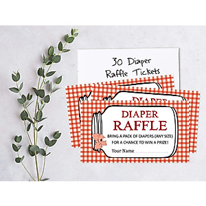Inkdotpot 30 BBQ Baby Shower Diaper Raffle Ticket Lottery Insert Cards Supplies Games for Baby Shower Party Bring A Pack of Diapers to Win Favors Gifts and Prizes