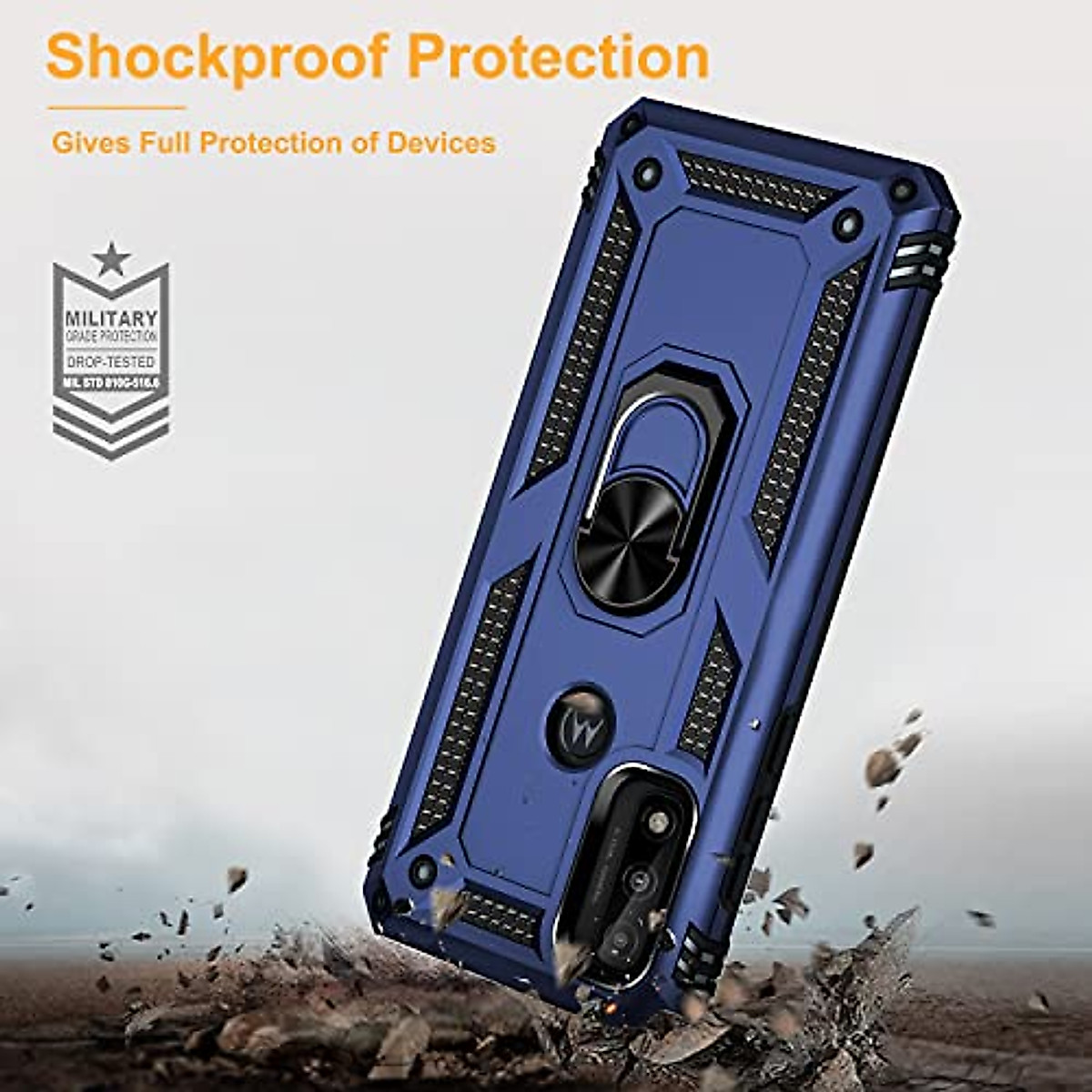 Muntinfe for Moto G Pure Phone Case, Moto G Power 2022 Case with Tempered Glass Screen Protector [2 Pack], Military-Grade Armor Shockproof Cover with Magnetic Kickstand for Motorola Moto G Pure, Blue