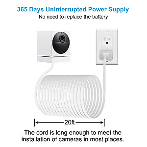 2Pack 20FT Power Extension Cable with Wall Adapter Compatible with Wyze Cam v3/v4/OG/v3 Pro, Wyze Cam Pan, Yi Camera,NestCam Indoor,SimpliSafe,USB Charging cable