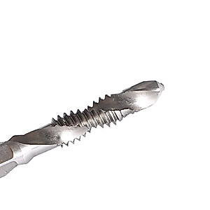 6Pcs Hex Shank HSS 4341 Combination Drill and Tap Bit Set Drill Bit & Screw Tap Deburr Countersink Bit 6-32NC 8-32 NC 10-32 NC 10-24 NC 12-24 NC 1/4-20 NC, Set of 6 (Silver HSS 4341)