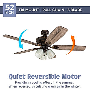 Prominence Home Marston, 52 Inch Traditional Indoor LED Ceiling Fan with Light, Pull Chain, Three Mounting Options, 5 Dual Finish Blades, Reversible Motor - 51017-01 (Oil Rubbed Bronze)