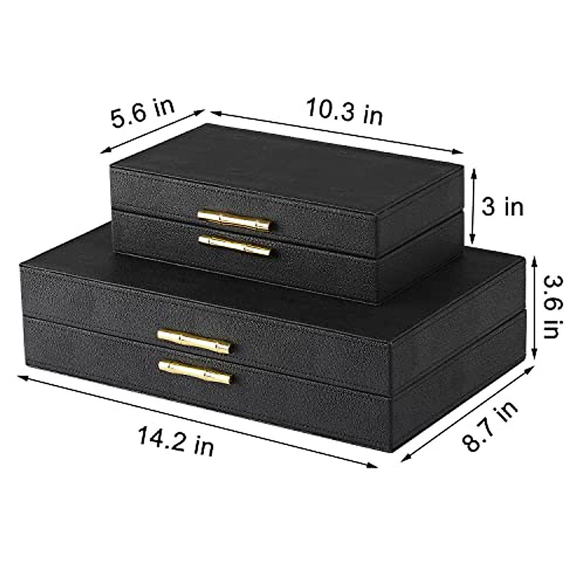 ZIKOUL Modern Decor Box Black Shagreen Leather Decorative boxes with lids for Home Decor Wooden Box With Hinged Lid