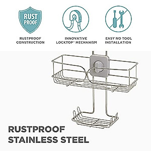 Zenna Home Rustproof 4-Way Adjustable Hanging Over-The-Shower Caddy, with Inverted Bottle Storage, Soap Dish, Razor Hooks and Storage Cup, Stainless Steel