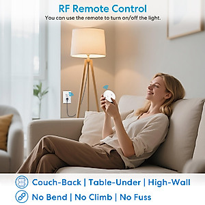 LoraTap Mini Remote Control Outlet Plug Adapter with Remote, 656ft Range Wireless Light Switch for Household Appliances, No Hub Required, 10A/1100W, White, 2 Years Warranty