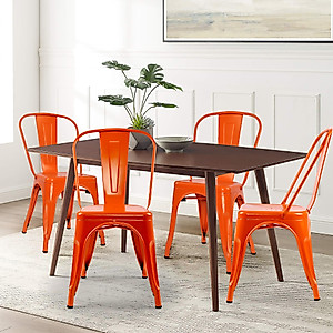 LSSBOUGHT Patio Dining Chairs Set of 4 Metal Chairs Indoor Outdoor Chairs Stackable Chairs for Kitchen, Dining Room, Bistro and Cafe (Orange)