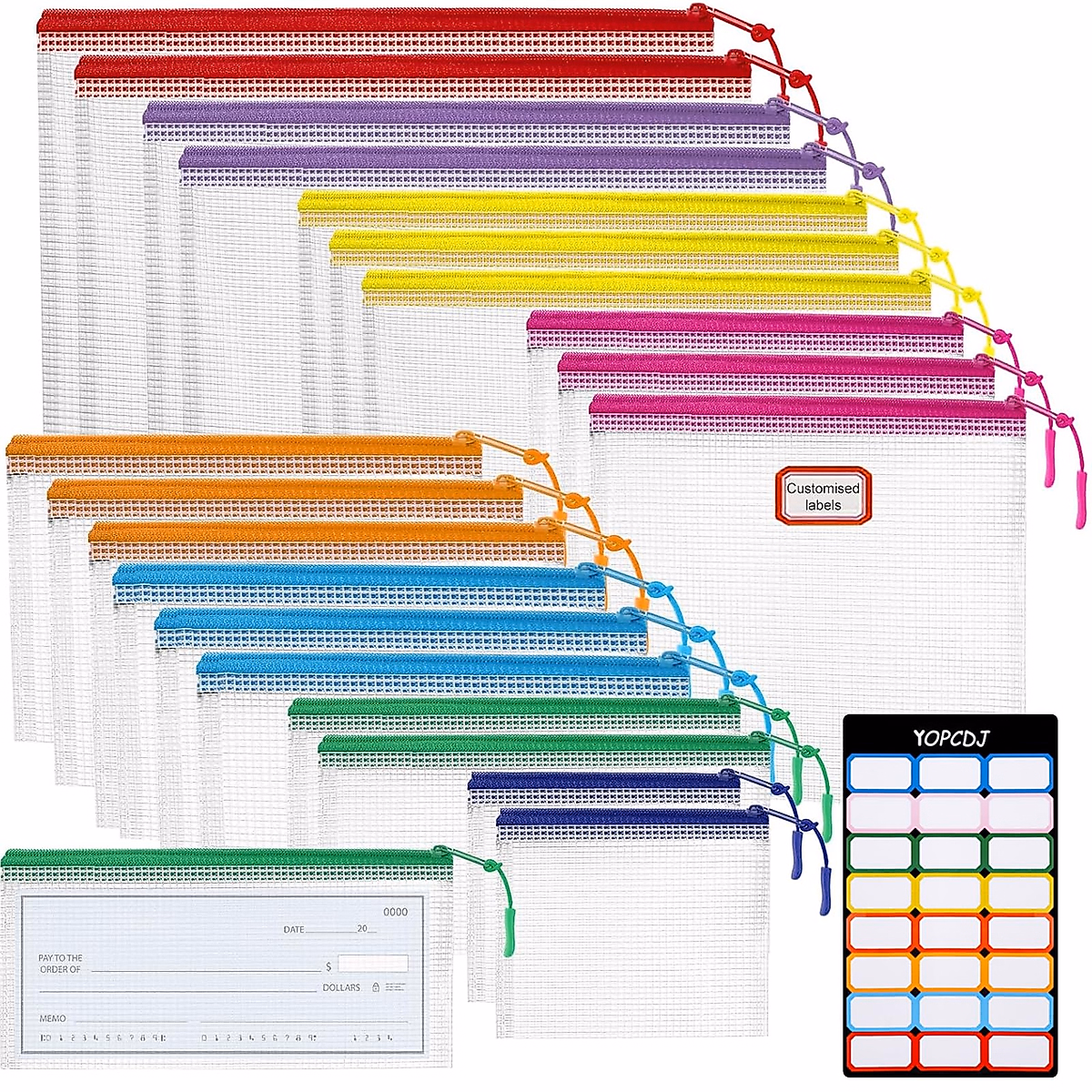 20pcs Mesh Zipper Pouch for Organization, Waterproof Zipper Pouches Colored PVC Travel Zipper Bags Clear Multipurpose Document Bags Suitable for Travel, School, Board Game and Office Supplies