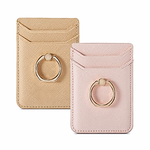 BIAJIYA Phone Card Holder RFID Leather Wallet Credit Adhesive Cell Case Stick-on Card Holder for Women and Men Back of Phone for Most of Smartphones