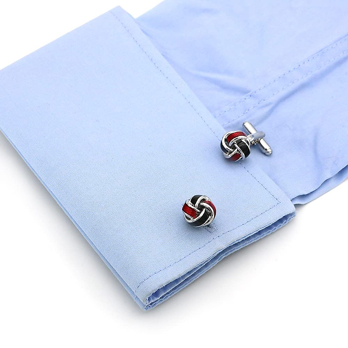 iGame Fashion Knot Cuff Links Classic Red & Black Woven Ball Cufflinks with Gift Box
