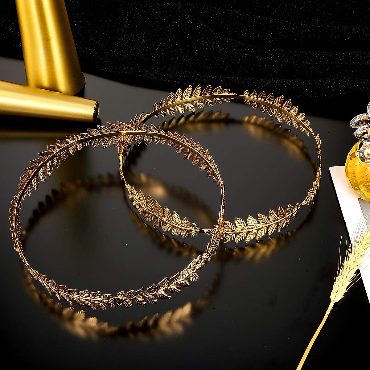 meekoo 6 Pcs Roman Laurel Wreath Gold Crown Leaf Headband Greek Goddess Headpiece for Women Men Party Wedding Accessories