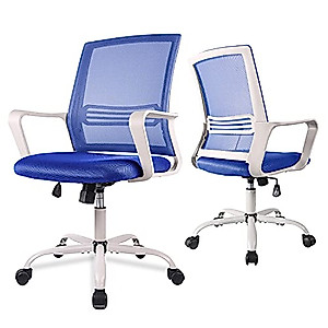 Office Chair, Ergonomic Mid Back Desk Chair with Lumbar Support, Adjustable Swivel Mesh Computer Chair with Armrests for Home, Office, Blue