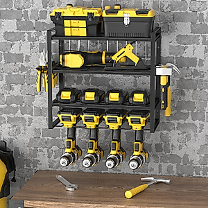 SPACECARE Power Tool Organizer，4 Drill Holders Wall Mount， 4 Layers Garage Organization Floating Cordless Drill Holder Heavy Duty Tool Organizers Utility Rack Floating Tool Shelf for 4 Drill Holders