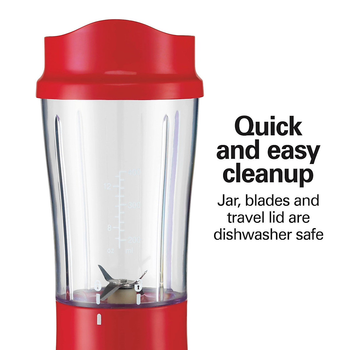 Hamilton Beach Portable Blender for Shakes and Smoothies with 14 Oz BPA Free Travel Cup and Lid, Durable Stainless Steel Blades for Powerful Blending Performance, Red (51101RV)