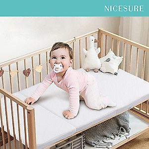 Nicesure Tri-fold Memory Foam Pack n Play Mattress Pad - Portable Folded Playard Mattresses with Washable Cover - Double Soft Side for Toddlers Fits (38"x26")