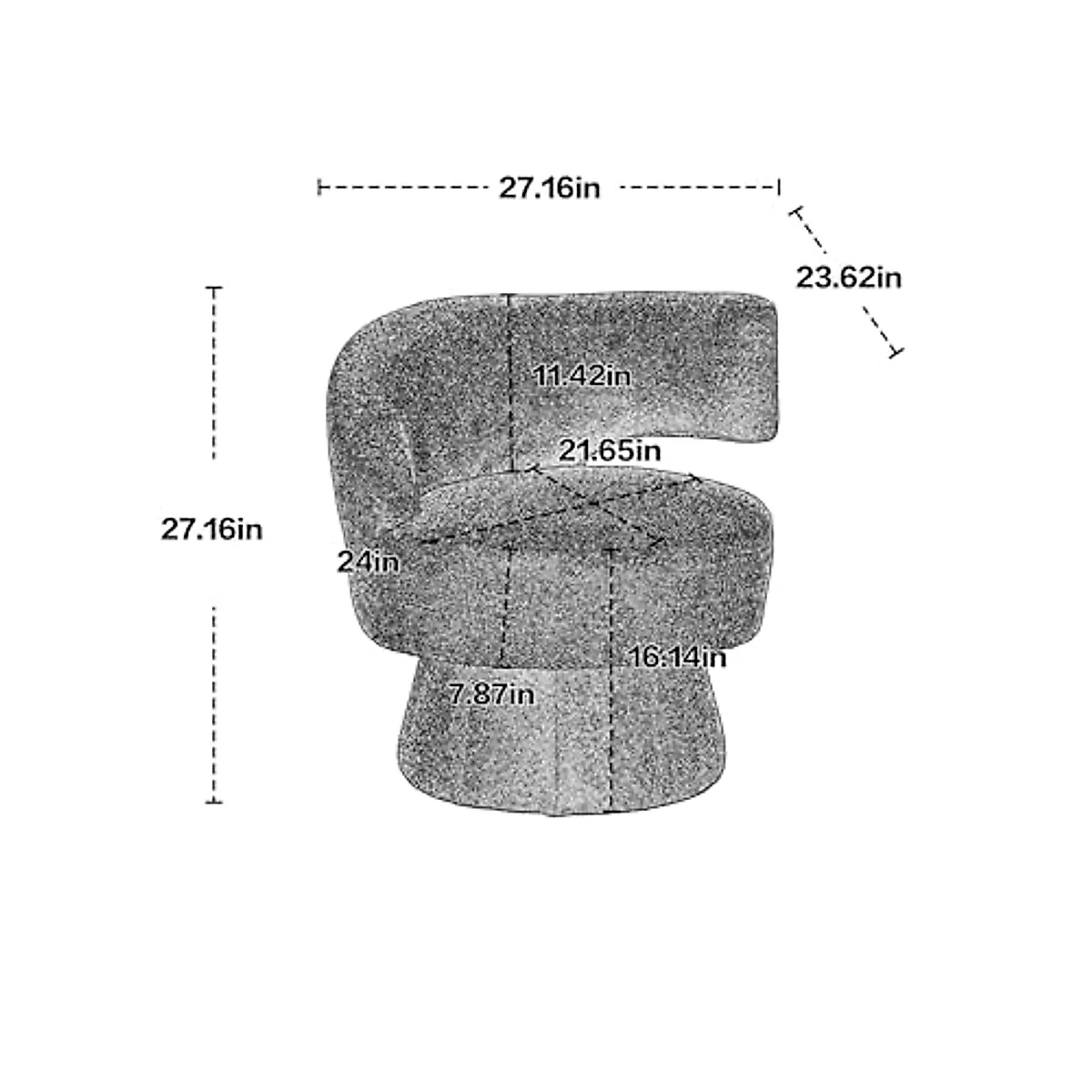 i-POOK 360 Degree Swivel Accent Chair, Upholstered Round Armchairs with 21.65" Deep Seat, Comfy Barrel Chair Club Chair for Living Room, Reading Room, Grey