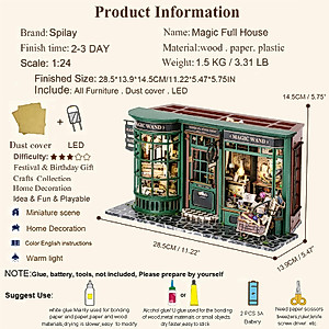 Spilay DIY Miniature Dollhouse Wooden Furniture Kit,Handmade Mini Modern Model Plus with Dust Cover & LED,1:24 Scale Creative Doll House for Lover Friend Gift (Magic House)