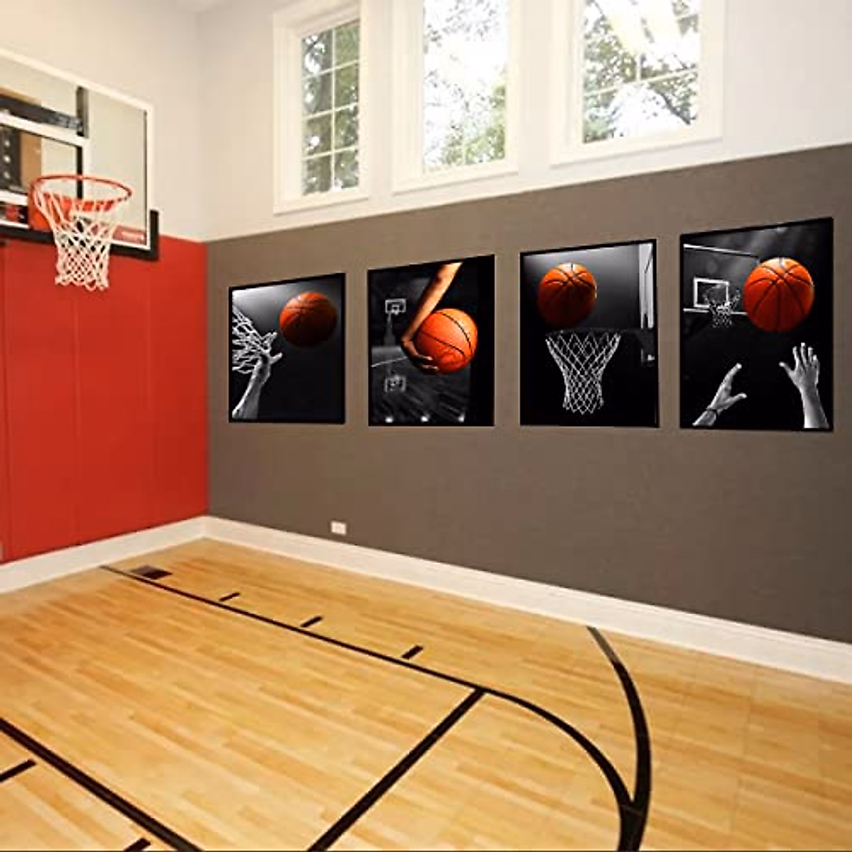 Huagreny Basketball wall art painting, gift for basketball fans, suitable for places room, living room, gym, bathroom, toy room,  set of 4, 8 X10 ins UNFRAMED 
