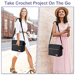 Mecozone Yarn Bag for Crochet Accessories, Knitting Bag Crochet Yarn Project Bag for Womens & Girls On the Go, Crochet Gifts for Crochet Lovers, Black