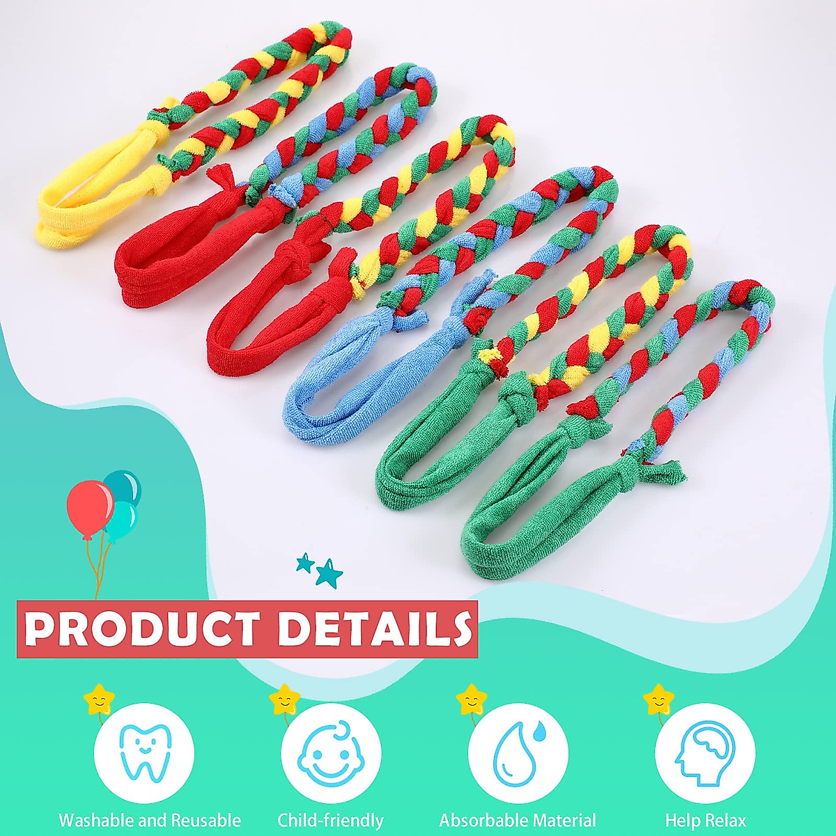 12 Pieces Cloth Chewy Necklace Sensory Fabric Chewy Necklaces for Sensory Kids Soft and Absorbent Terry Cloth for Boys Girls Blue Green Yellow