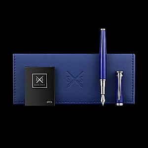 Scribe Sword Fountain Pen With Black Ink - Blue - Designer Gift Set - Medium Nib - A Business Executive Fountain Pen And Case - Complete With Instructions …