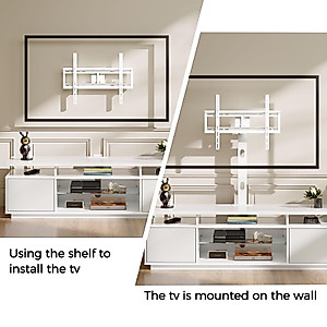 Rolanstar TV Stand with Mount and Power Outlet 51.2", Swivel TV Stand Mount for 32/45/55/60/65/70 inch TVs, Height Adjustable Modern Entertainment Center with Storage & LED Lights, TV Table White
